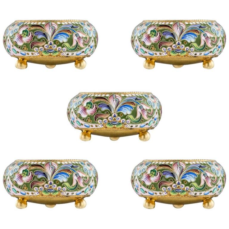 Antique 20th Century Russian Silver Shaded Enamel Salts by Maria ...