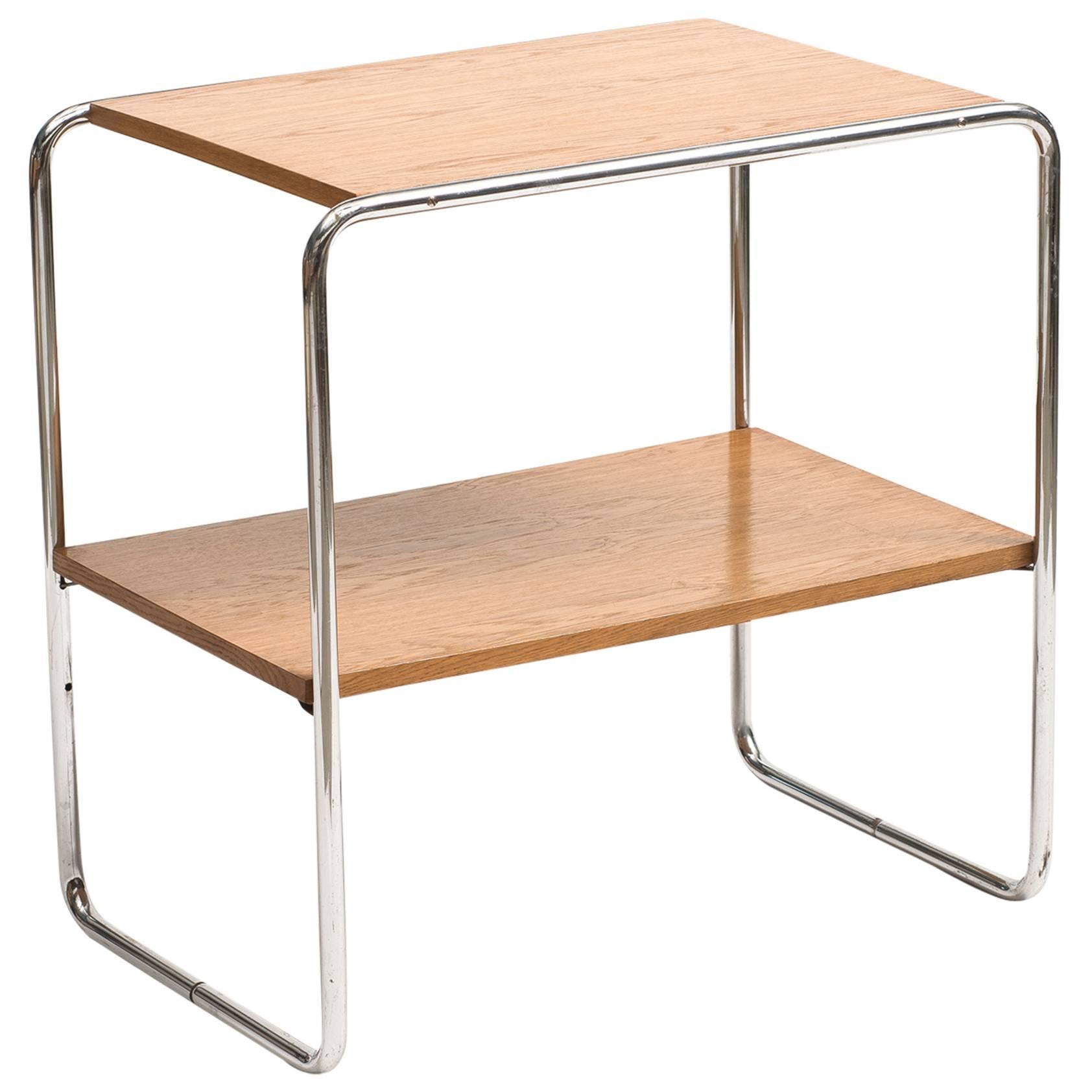 Bauhaus Side Table by Marcel Breuer for Thonet in Chrome and Oak, 1930s ...