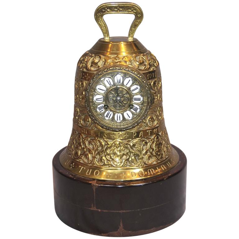 Antique French Brass Bell Clock Chiming Clocks, 19th Century at 1stDibs