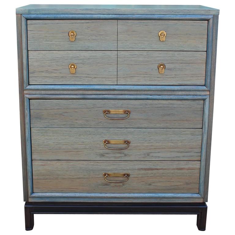 Wonderful Blue Dyed Dresser or Chest with Brass Hardware at 1stDibs