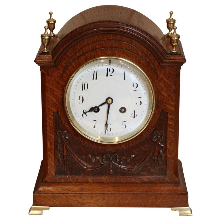 Edwardian Oak Mantel Clock For Sale at 1stDibs