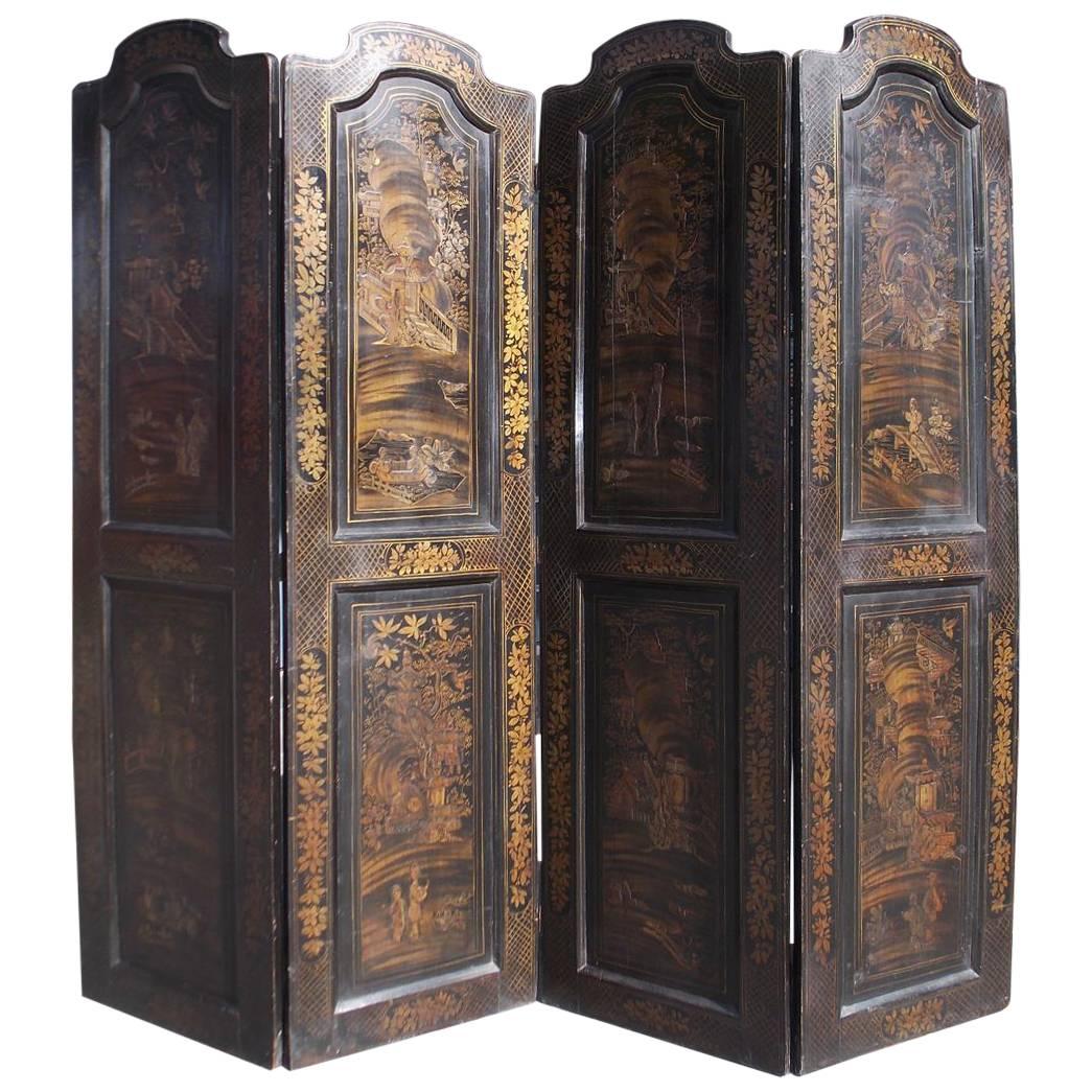 Chinese Chinoiserie Four-Paneled Figural and Landscape Screen. Circa ...