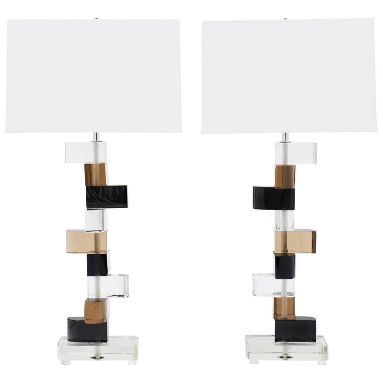 Pair of Murano Glass Stacked Blocks Table Lamps For Sale at 1stDibs