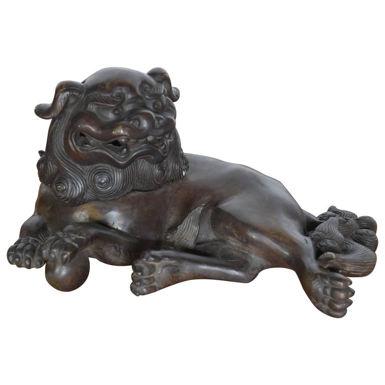 Chinese Bronze Foo Dog Sculpture at 1stDibs