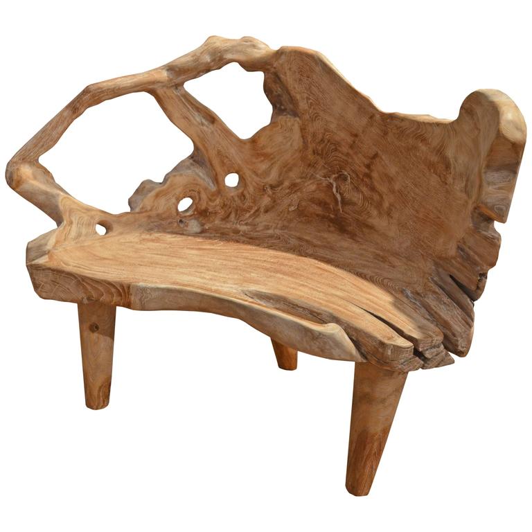 Organic Teak Wood White Wash Bench at 1stDibs