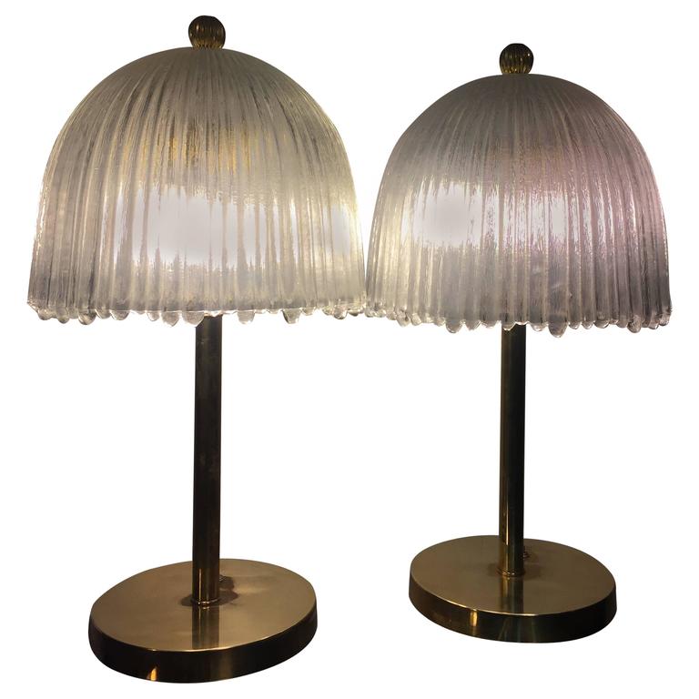 Elegant Pair of French Tulip Shade Table Lamps in the Manner of Rene ...