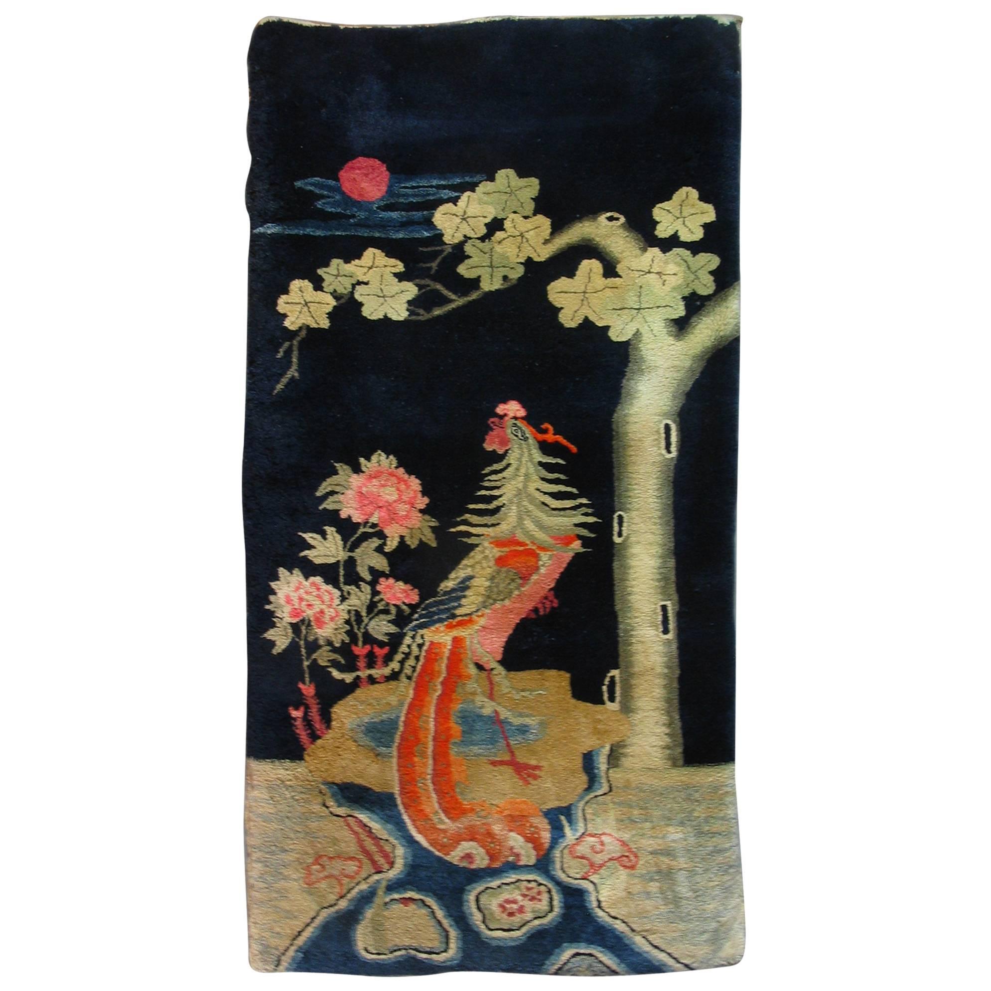 Fine Long Pile Chinese Pictorial Pheasant Rug Baotou Inner Mongolia at ...
