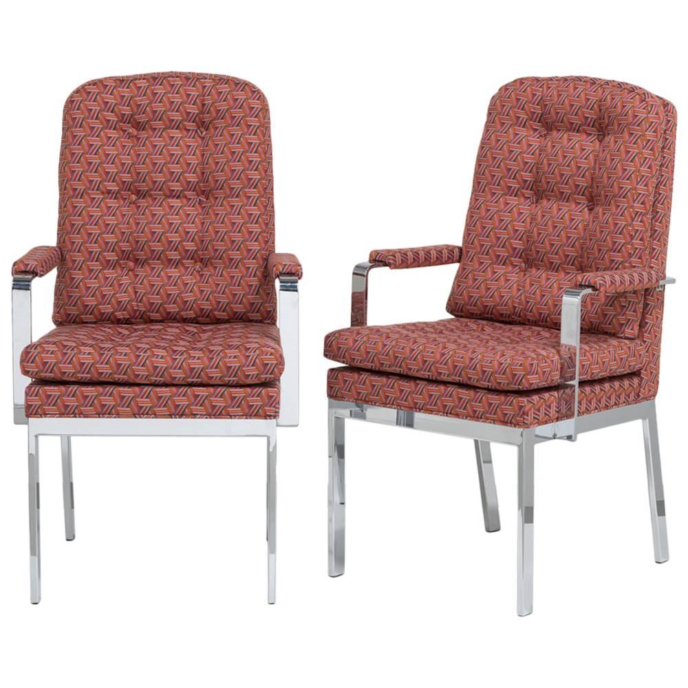 Pair of Milo Baughman Designed Nickel Framed Carver Chairs For Sale at ...