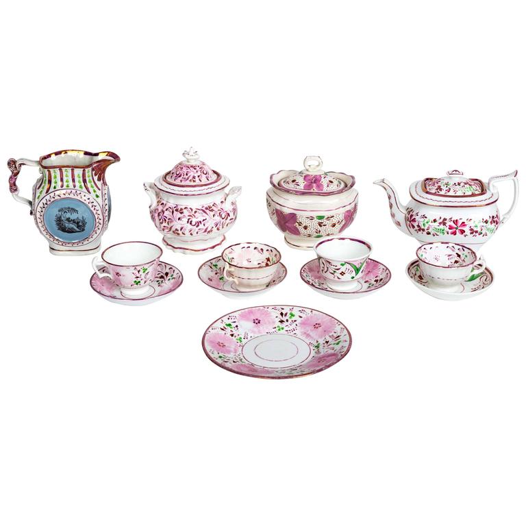 Early 19th-Century Collection of English Staffordshire Pink Lustreware ...