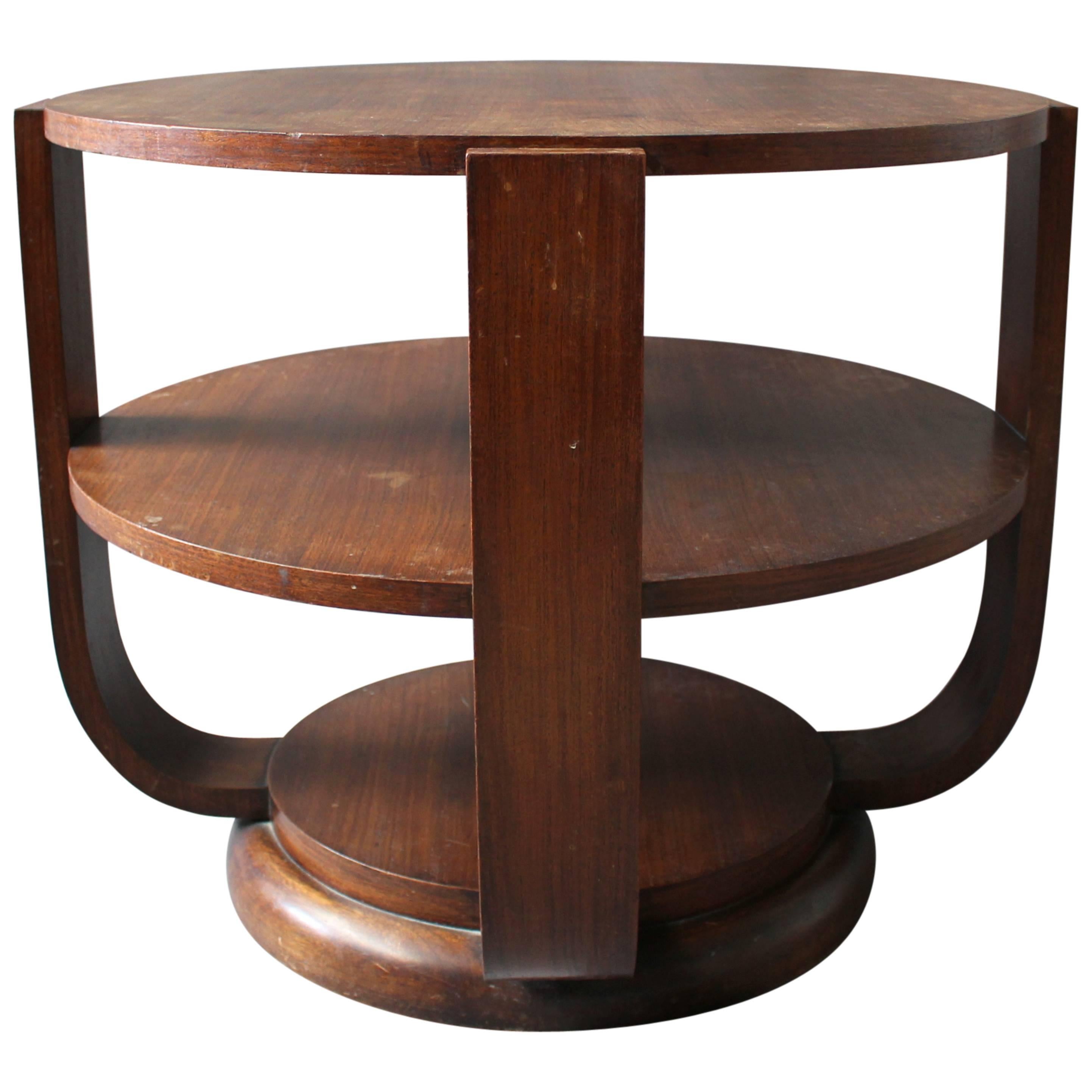 Large French Art Deco Two-Tier Walnut Gueridon For Sale at 1stDibs