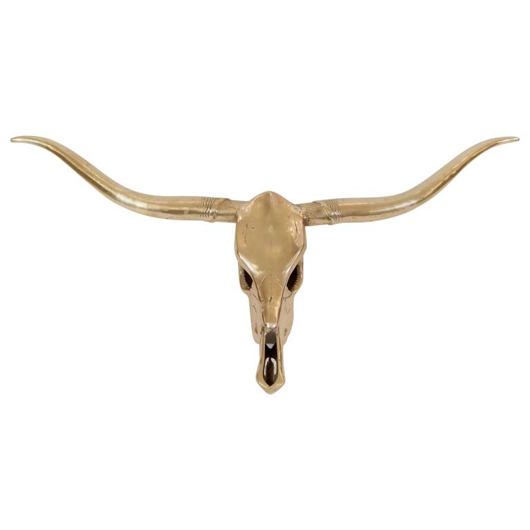 Large Brass Long Horn Skull For Sale at 1stDibs