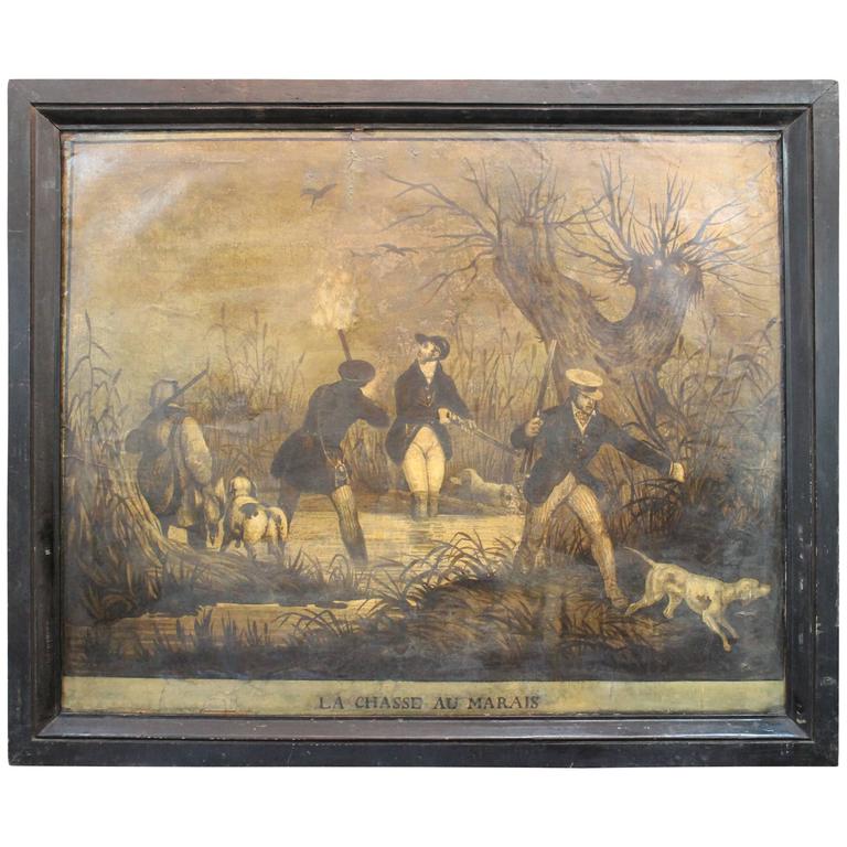 French Large Scale Mid-19th Century "Hunting Marshes" Oil on Canvas For ...