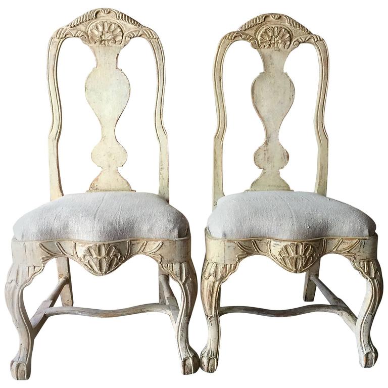 Pair of 18th Century Swedish Rococo Period Chairs at 1stDibs