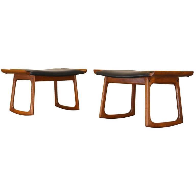 Pair of Rare 1960s Mid-Century Danish Teak Rocking Ottomans/Stools Finn ...