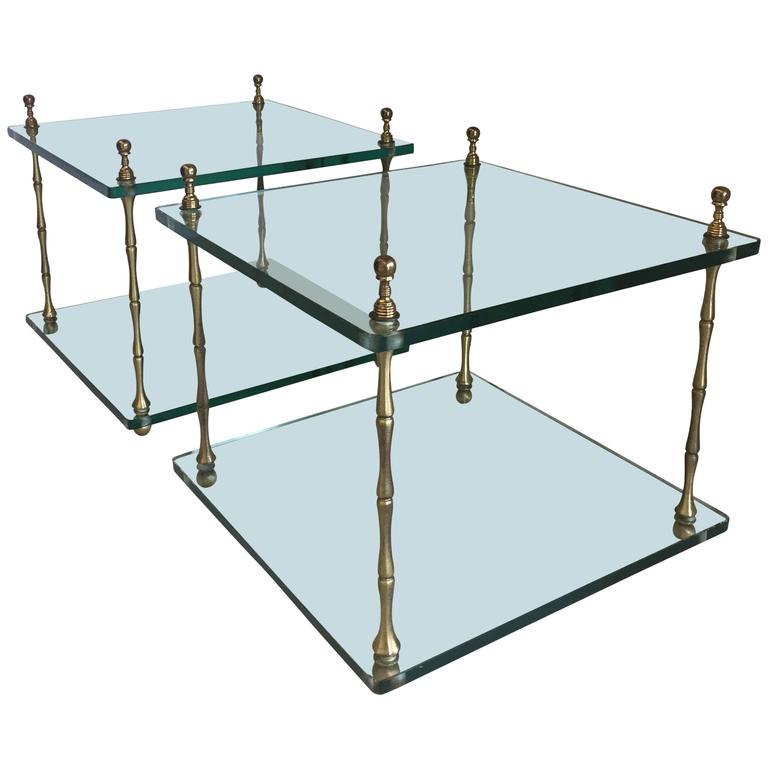 Chic Pair of Brass and Glass Martini Tables at 1stDibs