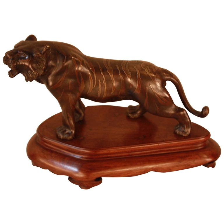 Japanese Meiji Bronze Tiger Sculpture at 1stDibs