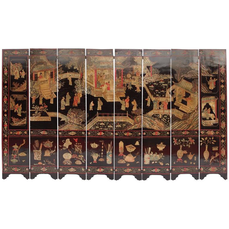 Coromandel Chinese Lacquer Polychrome Eight Folding Screen, circa 1880 ...