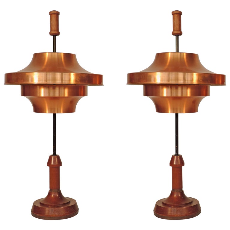 Spectacular and Large Pair of Copper Table Lamps For Sale at 1stDibs