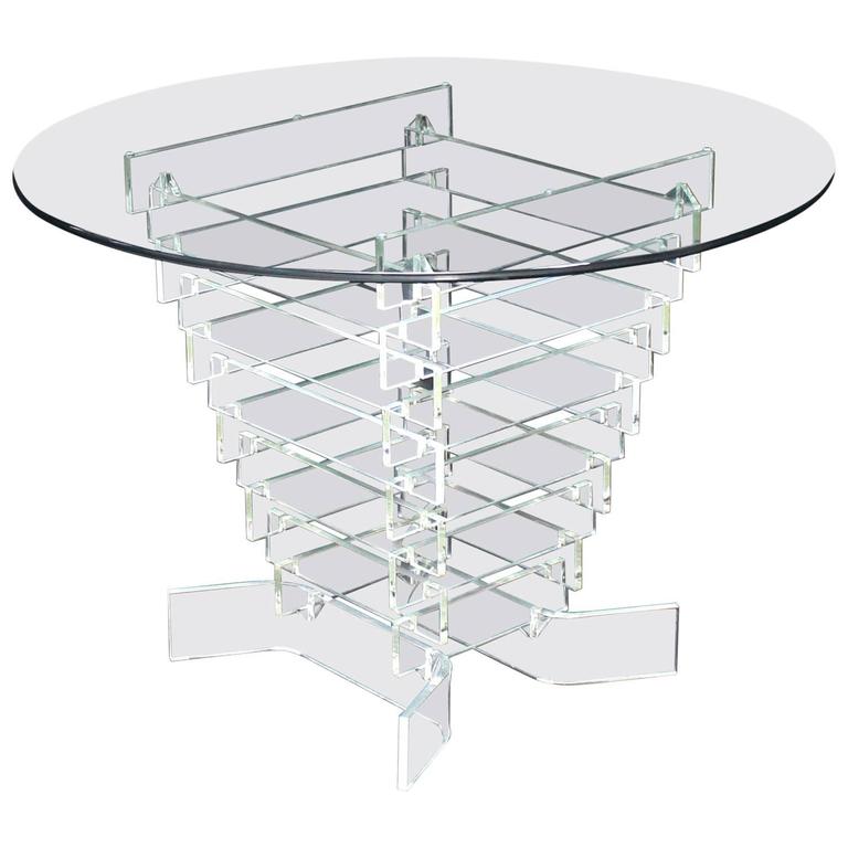 Stacked Lucite Base Round Gueridon Center Table For Sale at 1stDibs