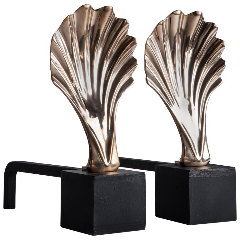 Brass Shell Andirons, circa 1960 at 1stDibs