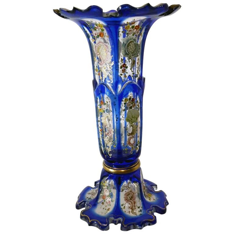 Bohemian Overlay Enamel Glass Vase, circa 1860 at 1stDibs