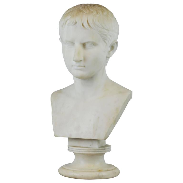19th Century Carved Marble Bust of Young Octavian, Later Emperor Caesar ...