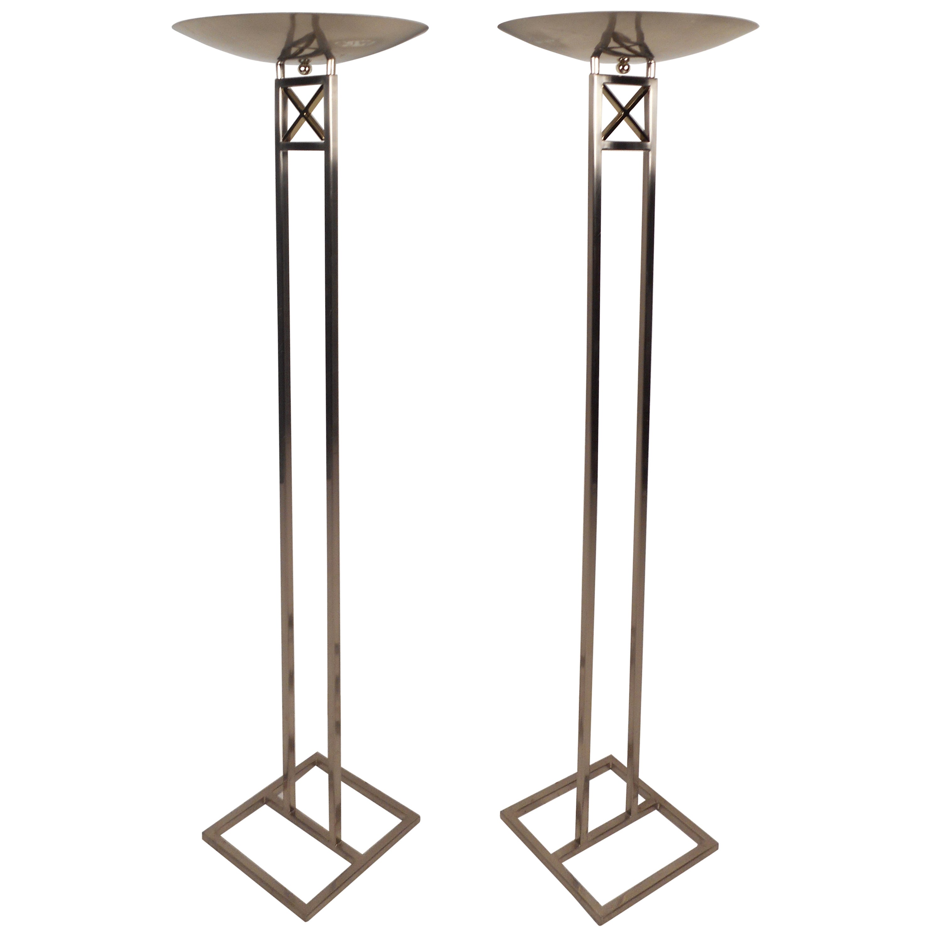 Pair of Italian Mid-Century Modern Brass Three-Way Touch Torchieres ...
