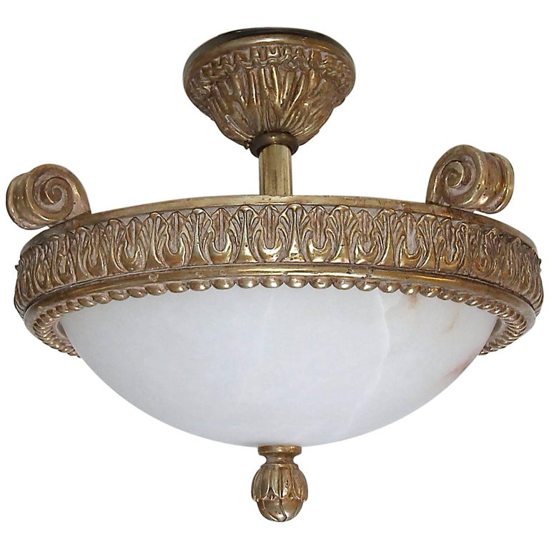 Giltwood Alabaster Pendant Ceiling Light For Sale at 1stDibs