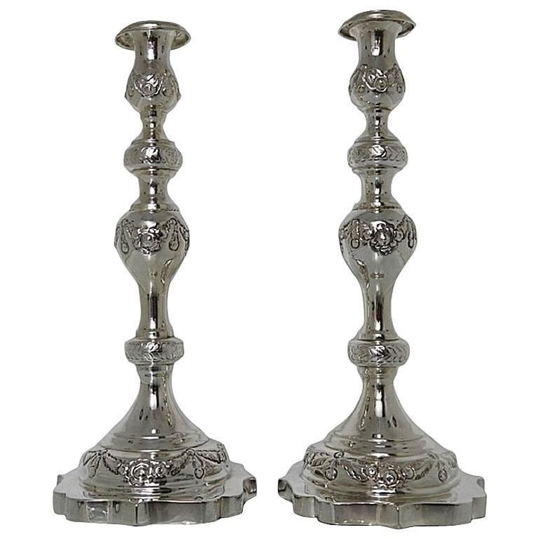 Pair of Edwardian Silver Sabbath Candlesticks by Morris Salkind, London ...