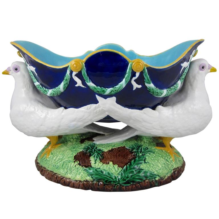 George Jones English Majolica Peace Doves Rococo Revival Centerpiece ...