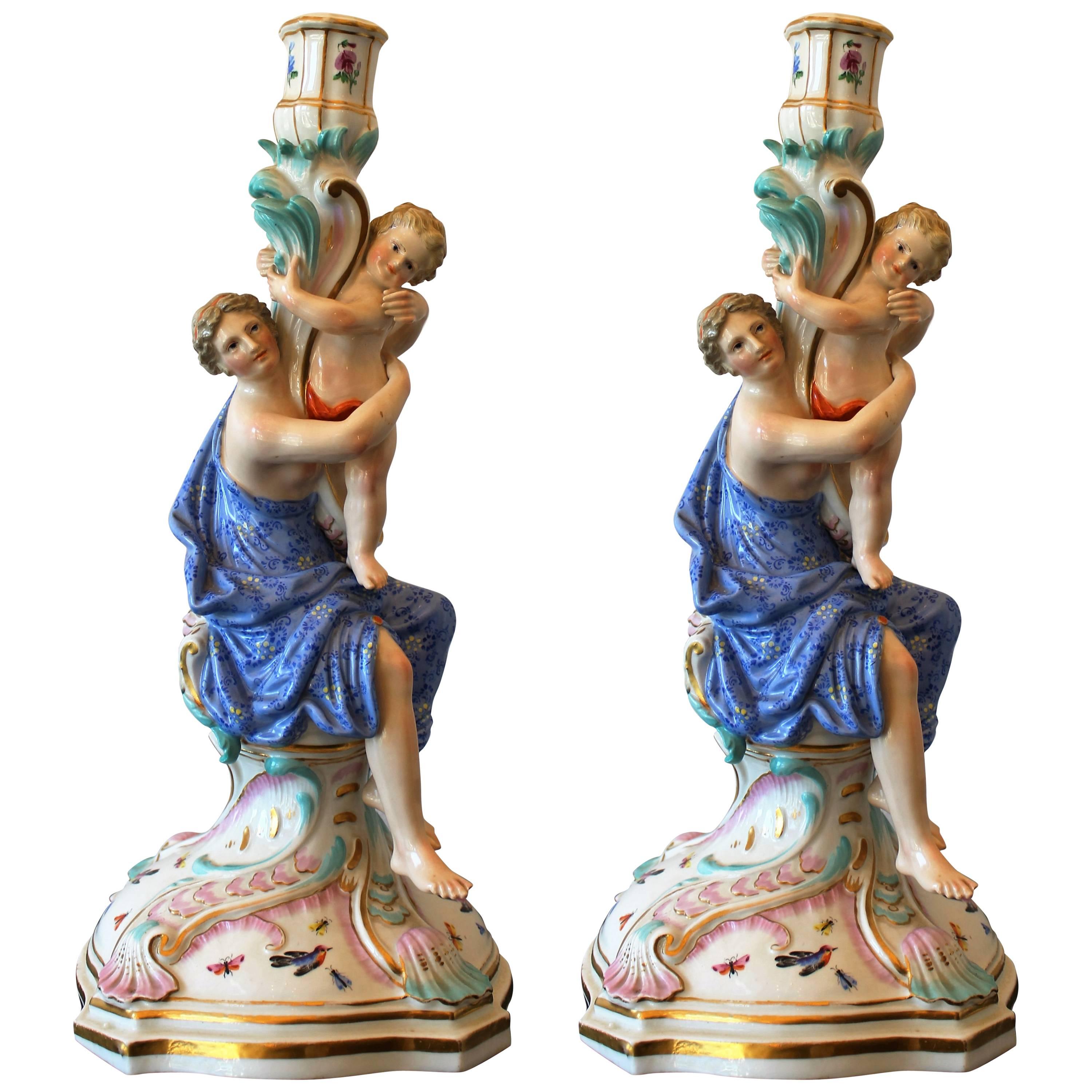 Pair of Meissen Porcelain Candlesticks or Candle Holders at 1stDibs ...