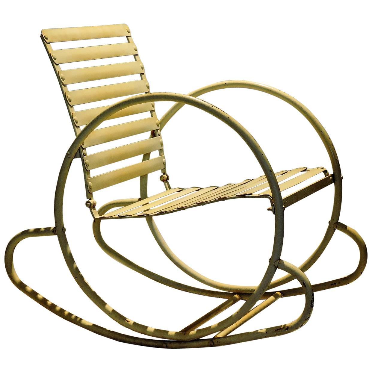 American 1930s Streamlined Art Deco Steel Rocking Chair For Sale at 1stdibs