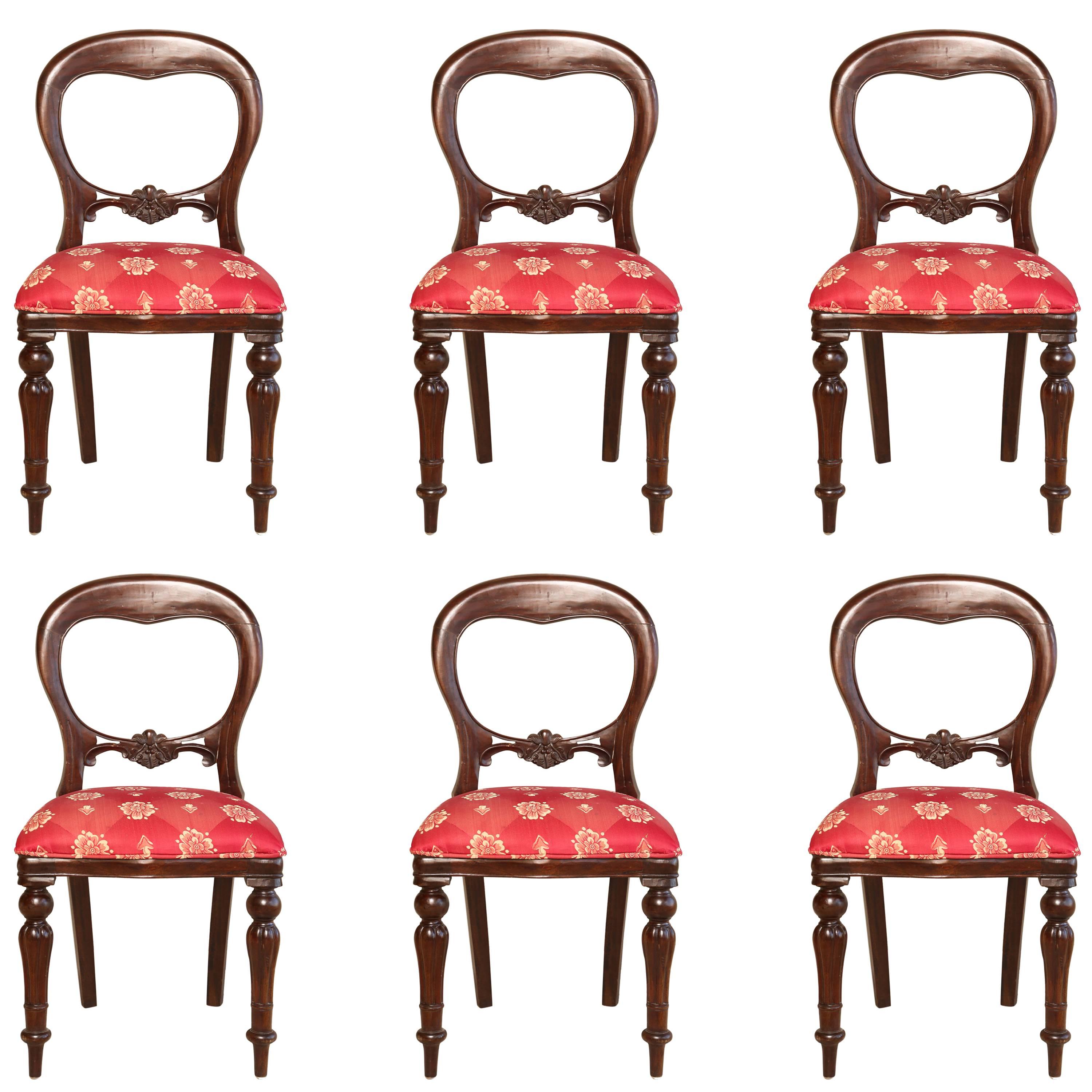 Set of Six Regency Style Dining Room Chairs, Mahogany with Red Gold ...