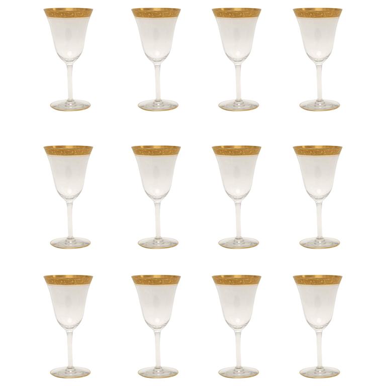 12 Vintage Gilt Trimmed Goblets, Classic and Elegant at 1stDibs