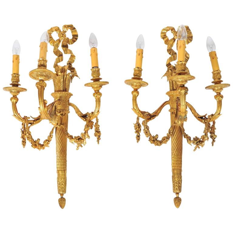 Pair of Louis XVI Style Wall Lights For Sale at 1stDibs