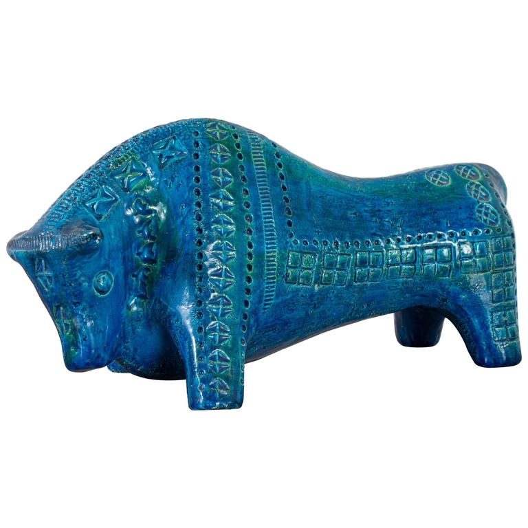 Vintage Midcentury Ceramic Bull Sculpture by Bitossi for Raymor at 1stDibs