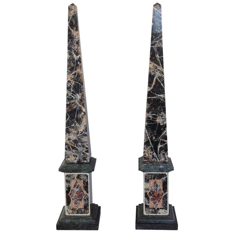 Pair Faux Marble Obelisk at 1stDibs