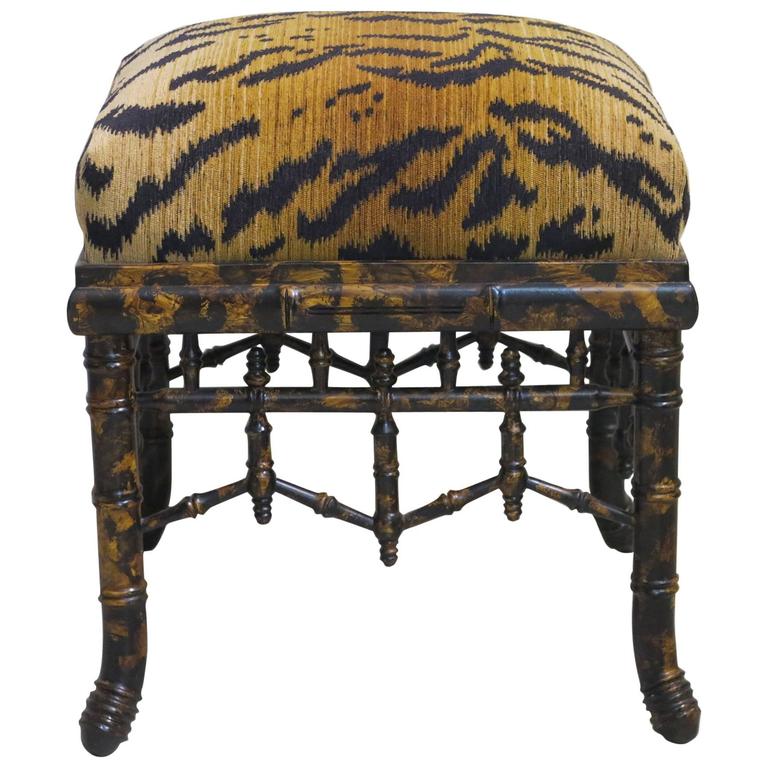 William Switzer Faux Bamboo Footstool Faux Fabric Leopard For Sale at ...