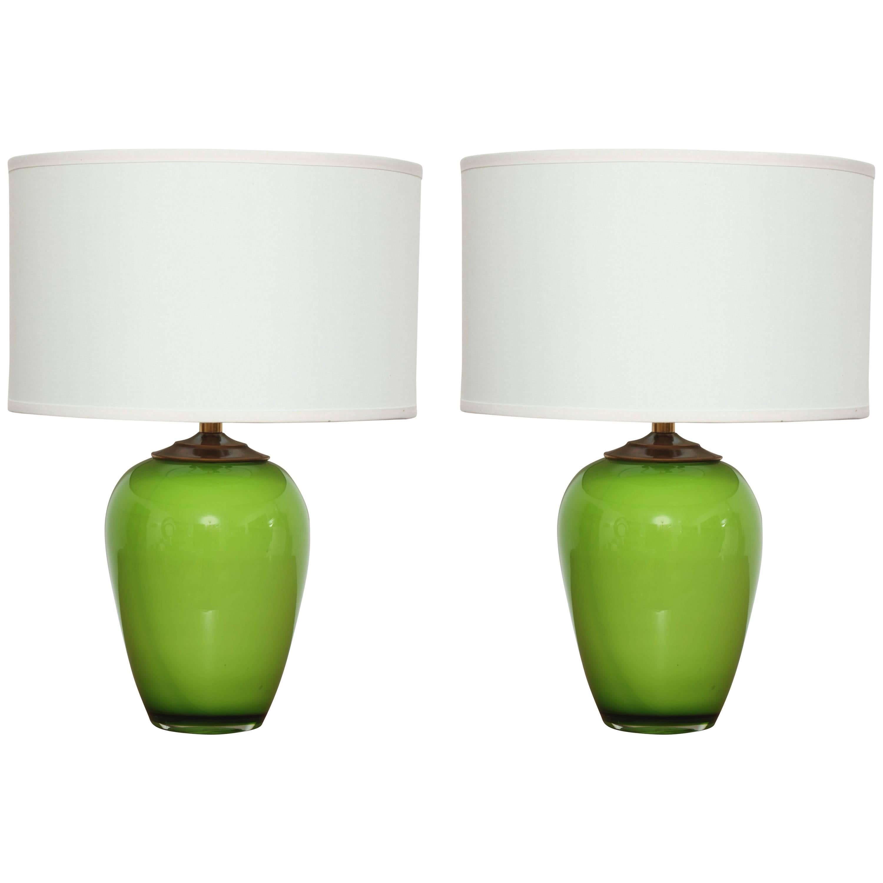 Petite Pair of Chartreuse Murano Glass For Sale at 1stDibs
