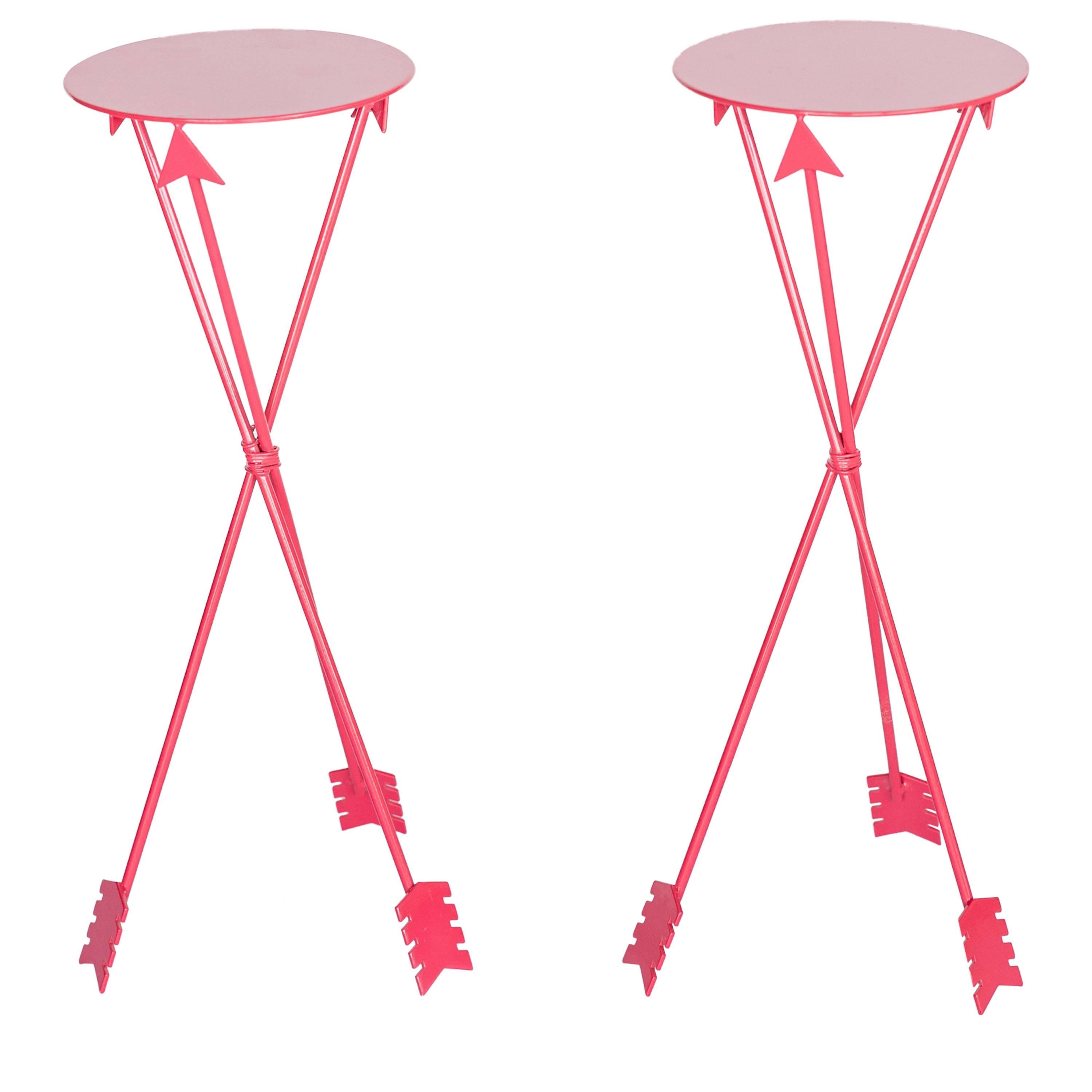 Midcentury Red Metal Arrow Drinks Tables, Pair For Sale at 1stDibs