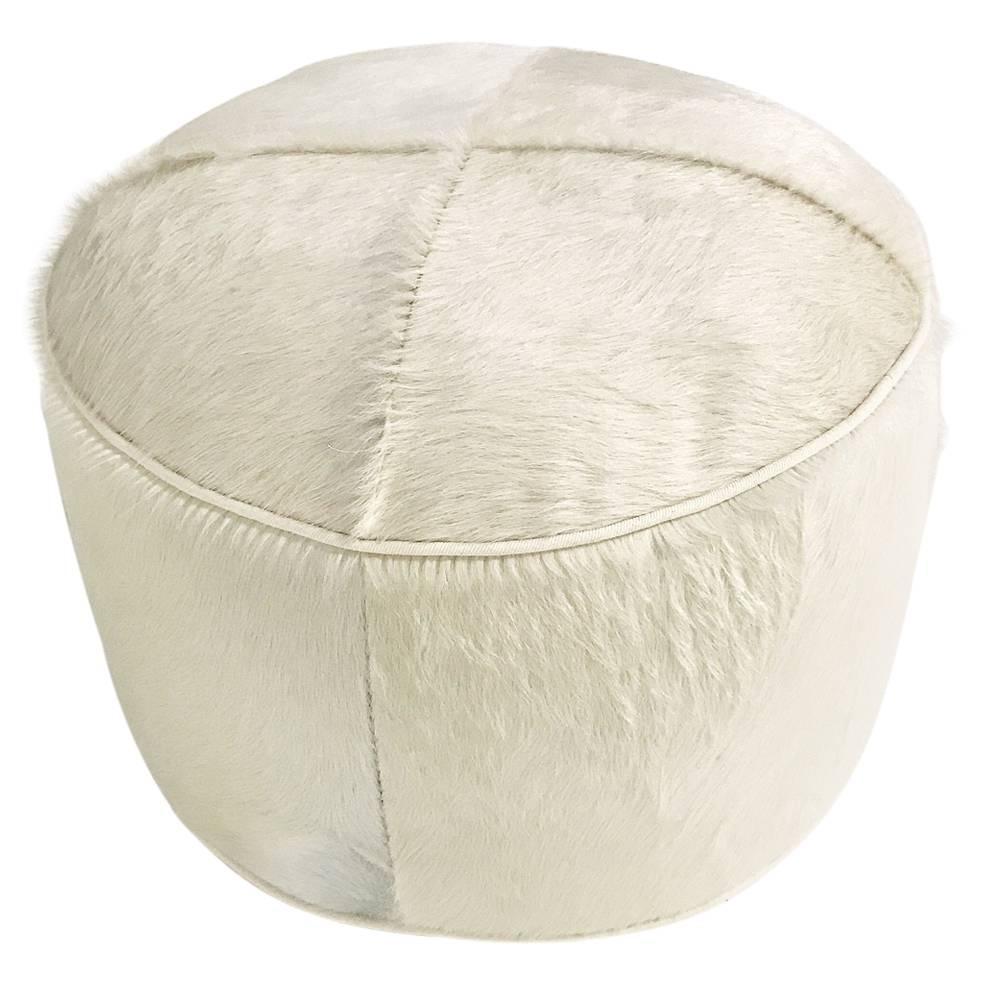 Ivory Cowhide Pouf Ottoman For Sale at 1stdibs