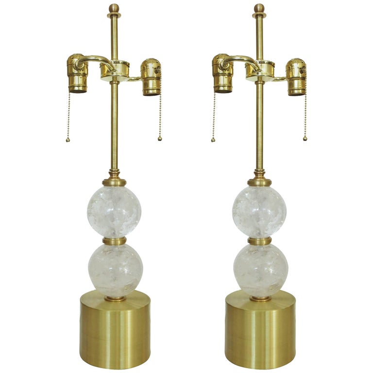 Pair of High Style Brass and Rock Crystal Stone Table Lamps For Sale at ...