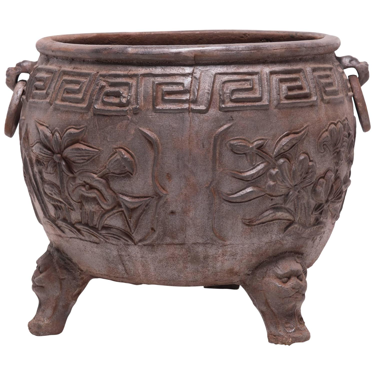 Flowered Deer Cast Iron Vessel For Sale at 1stdibs