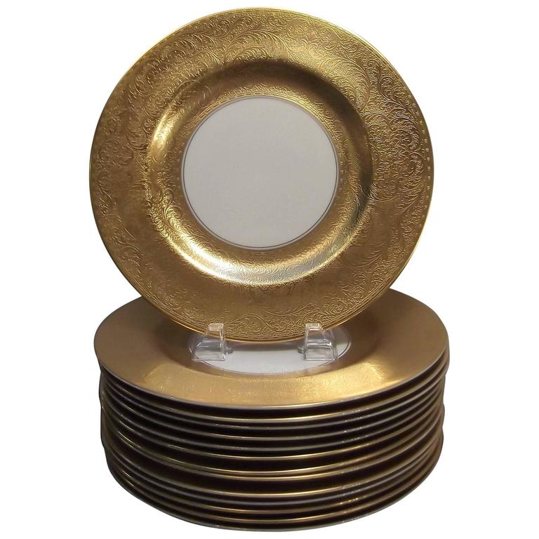 Set of 14 Gold Encrusted Service Plates by Pickard at 1stDibs | pickard ...
