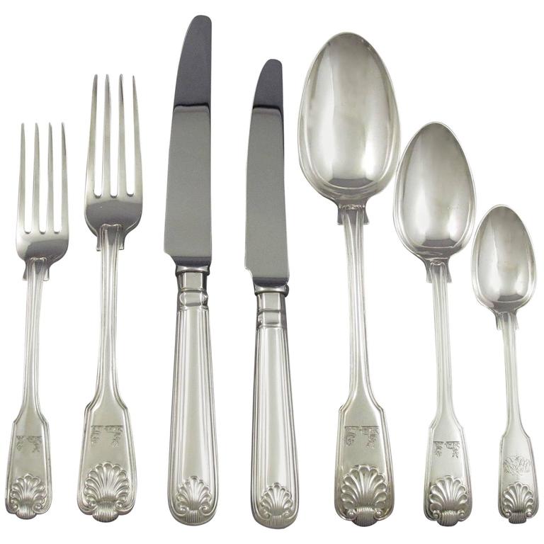 Georgian Silver Fiddle Thread and Shell Pattern Service for 18 at 1stDibs