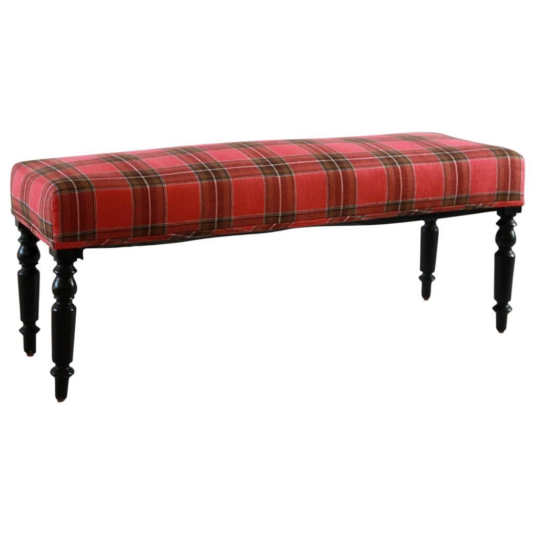 Red Plaid Bench with Turned Legs For Sale at 1stdibs