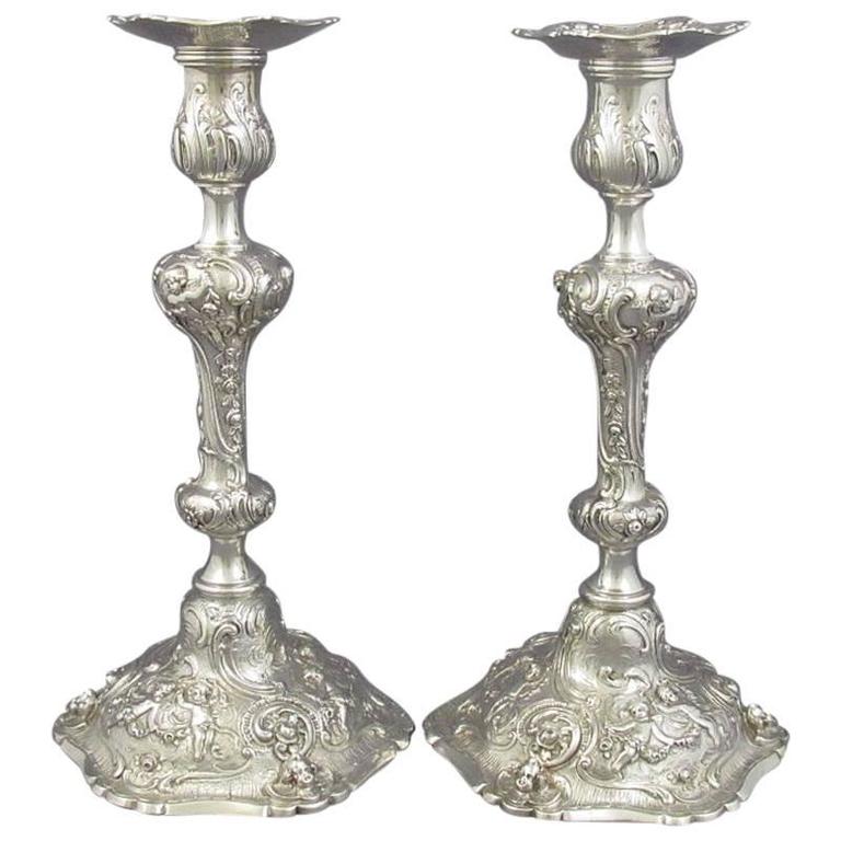 Pair of Rococo Silver Candlesticks For Sale at 1stDibs