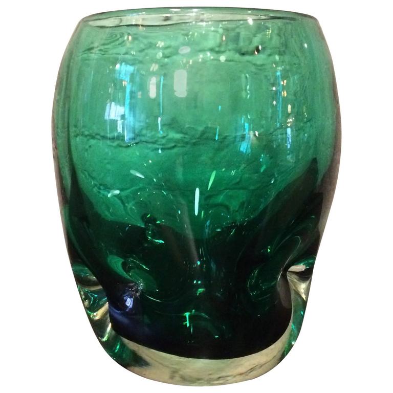 Dimpled Emerald Green Vase by Winslow Anderson for Blenko at 1stDibs