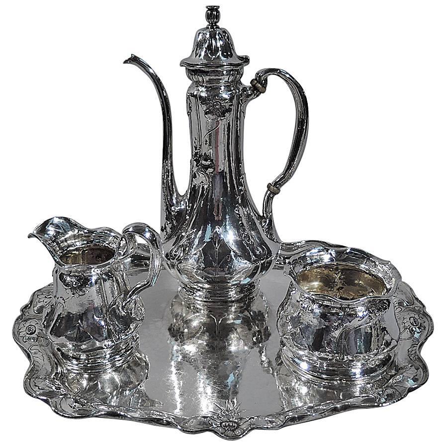Gorham Martele Silver Black Coffee Set on Tray For Sale at 1stDibs