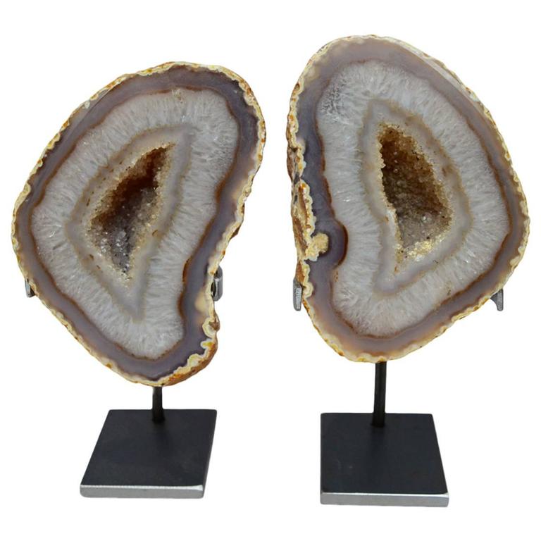Pair of Agate Geodes on Custom-Made Stands at 1stDibs